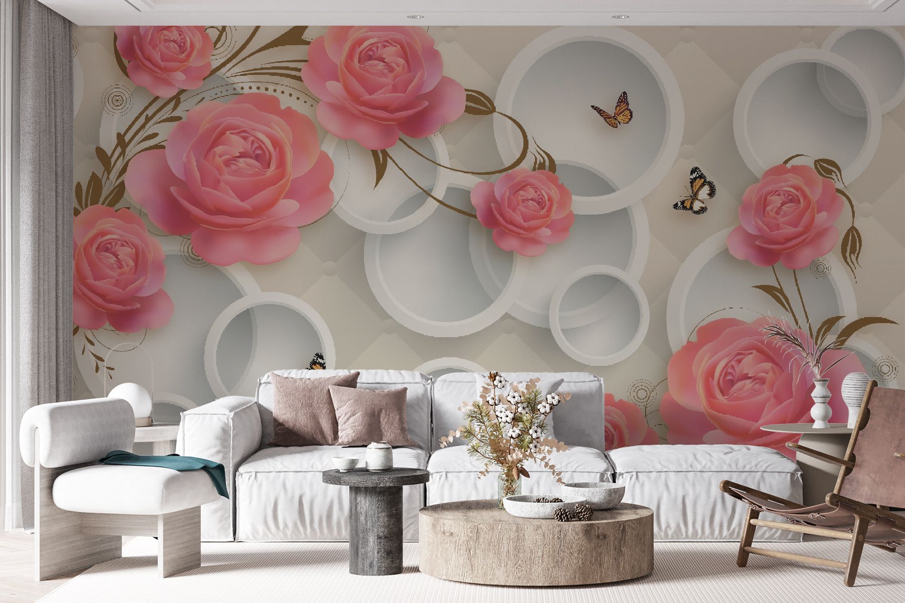 Wall Mural Photo Wallpaper Pink roses and curls Nr. u22883 | Uwalls