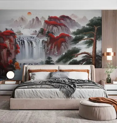 Wall mural Japanese style waterfall | Uwalls.com