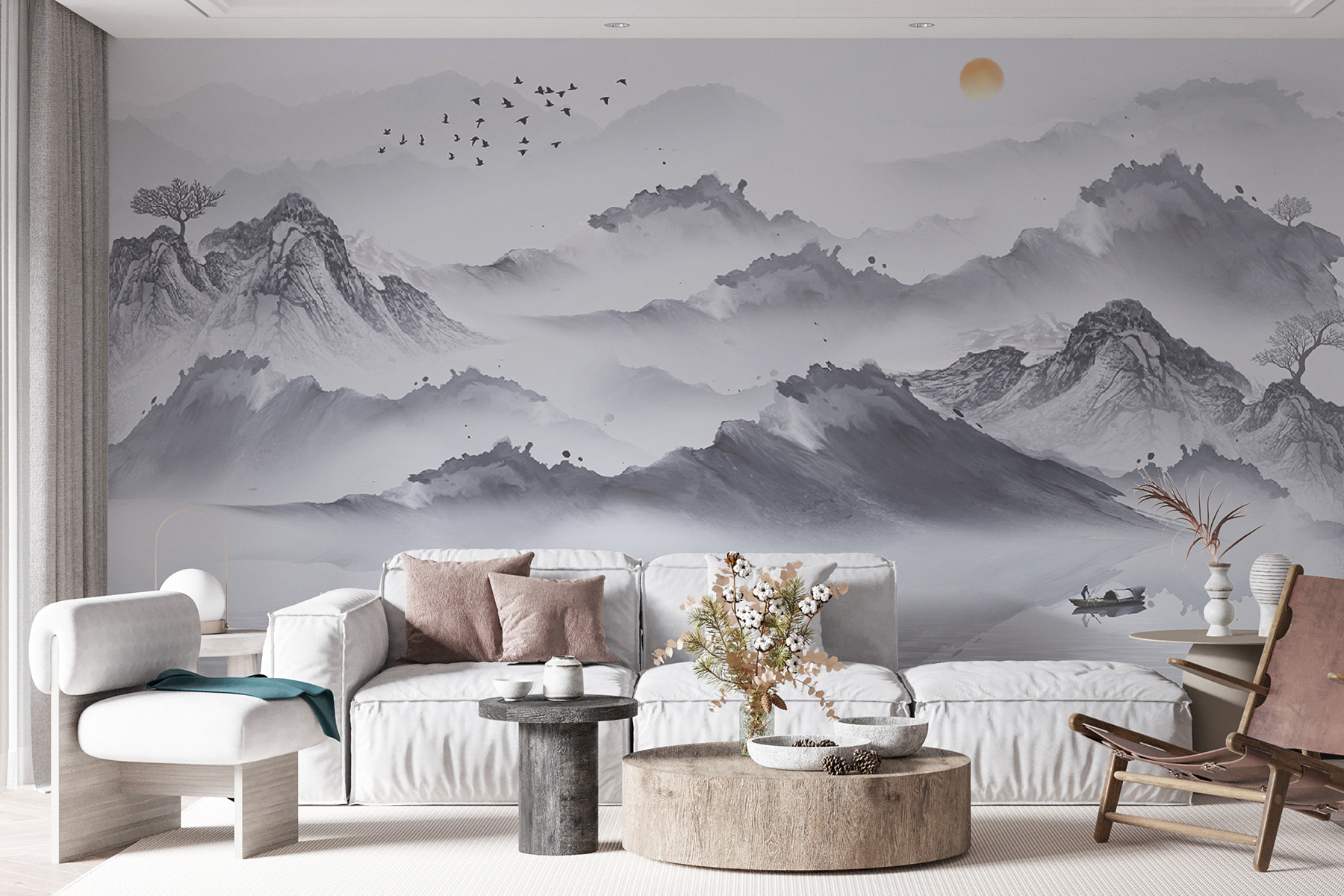 Wall Mural Photo Wallpaper Mountains in Japanese style. Ink drawing Nr ...