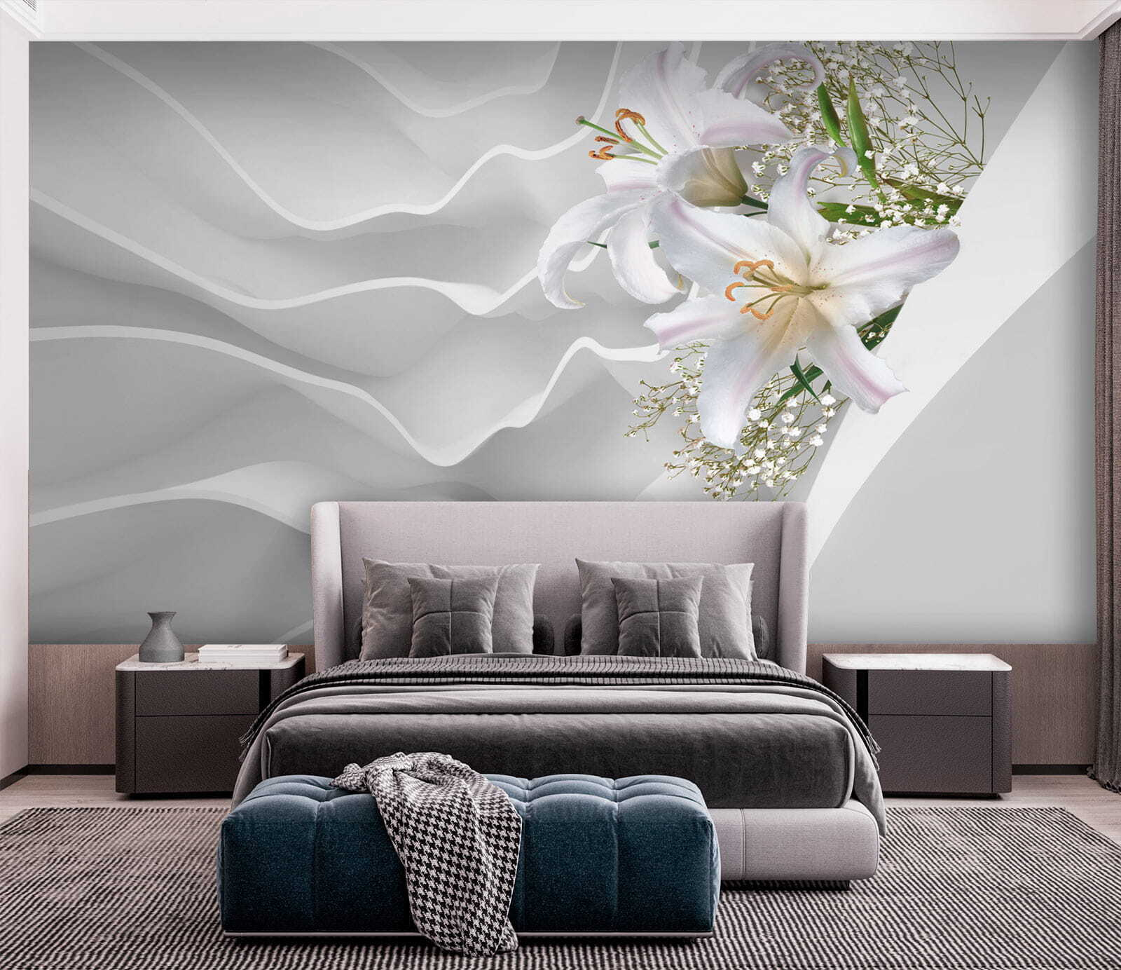 Wall Mural Photo Wallpaper Lilies and textured wall Nr. u60451 | Uwalls