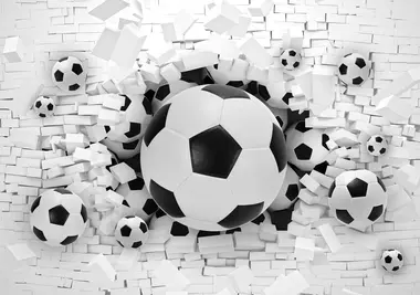 Wall mural Soccer ball breaks through the wall | Uwalls.com