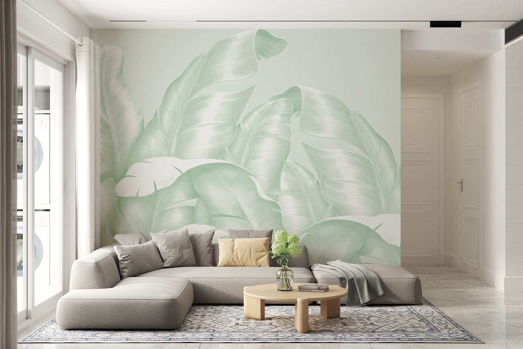 Wall mural Classic leaves in green tones in a square shape | Uwalls.com