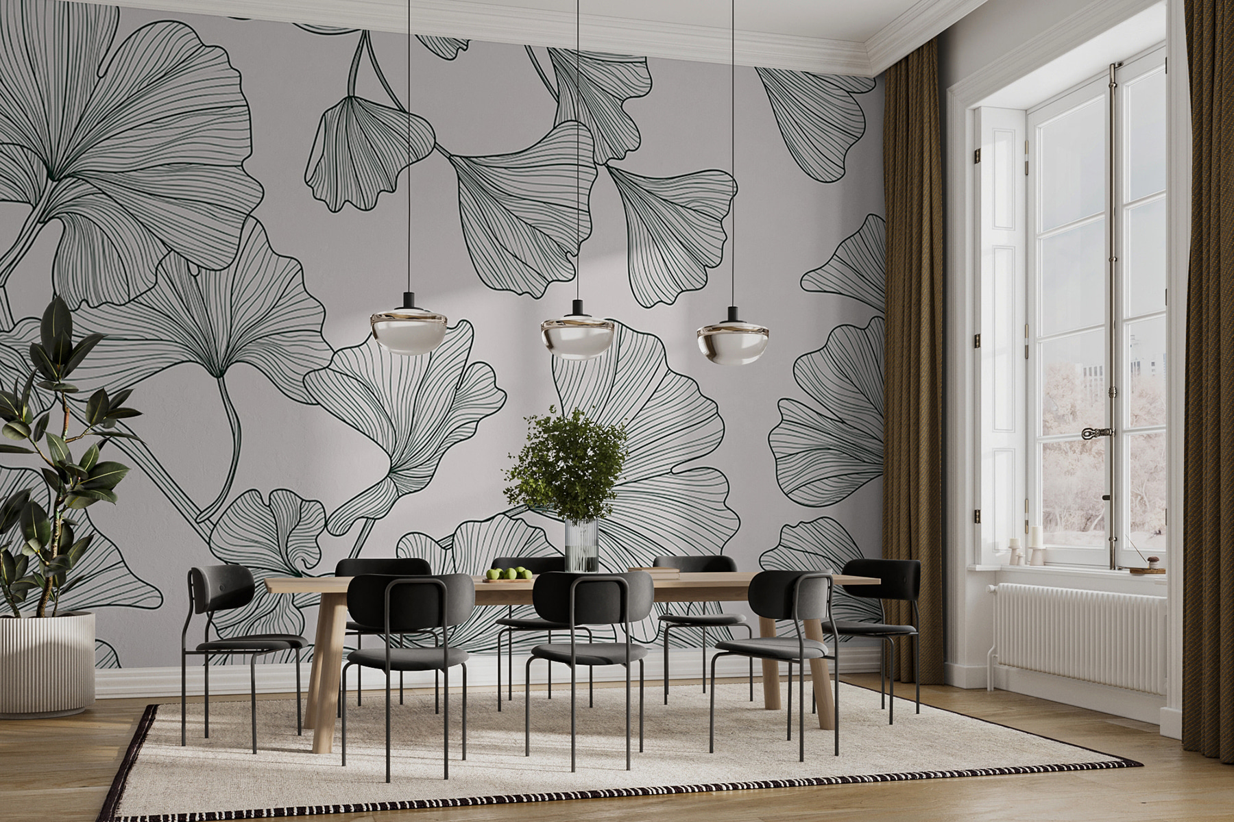 Wall murals Lily ginkgo grey background nr. w00328v2 - ca.uwalls.com