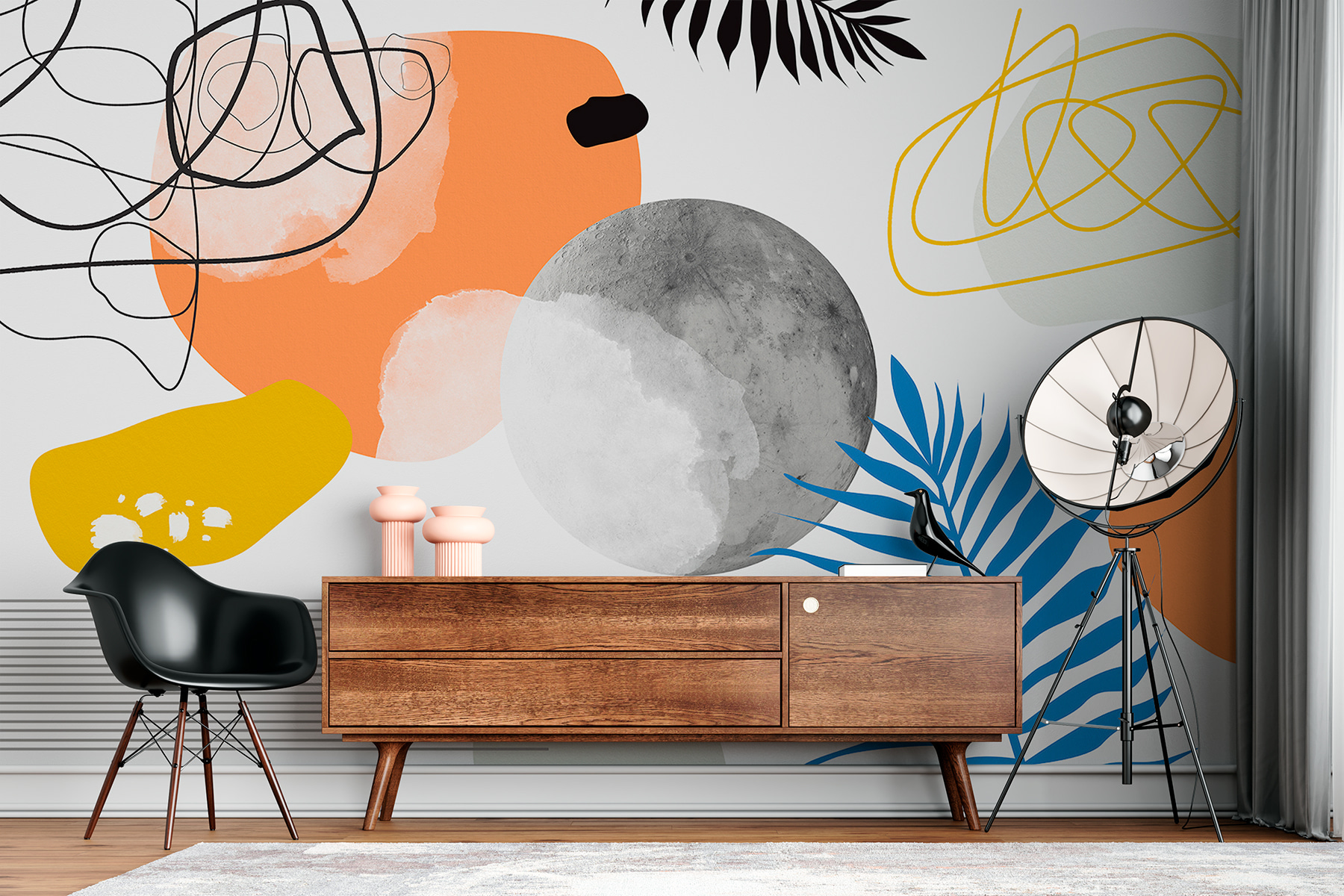 Wall mural Abstract modern, minimalism, boho, geometry, watercolor ...