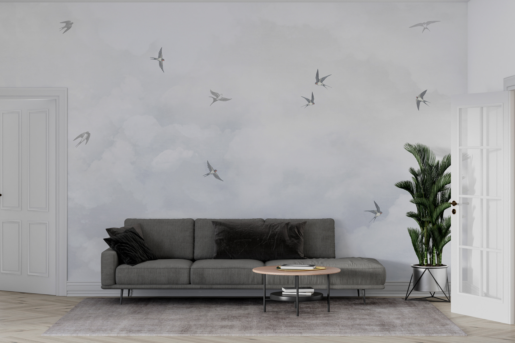 Wall mural Blue sky with swallows | Uwalls.com