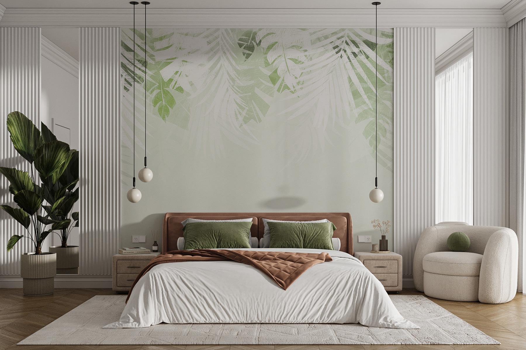Wall Mural Photo Wallpaper Tropical foliage and twigs, white and green ...