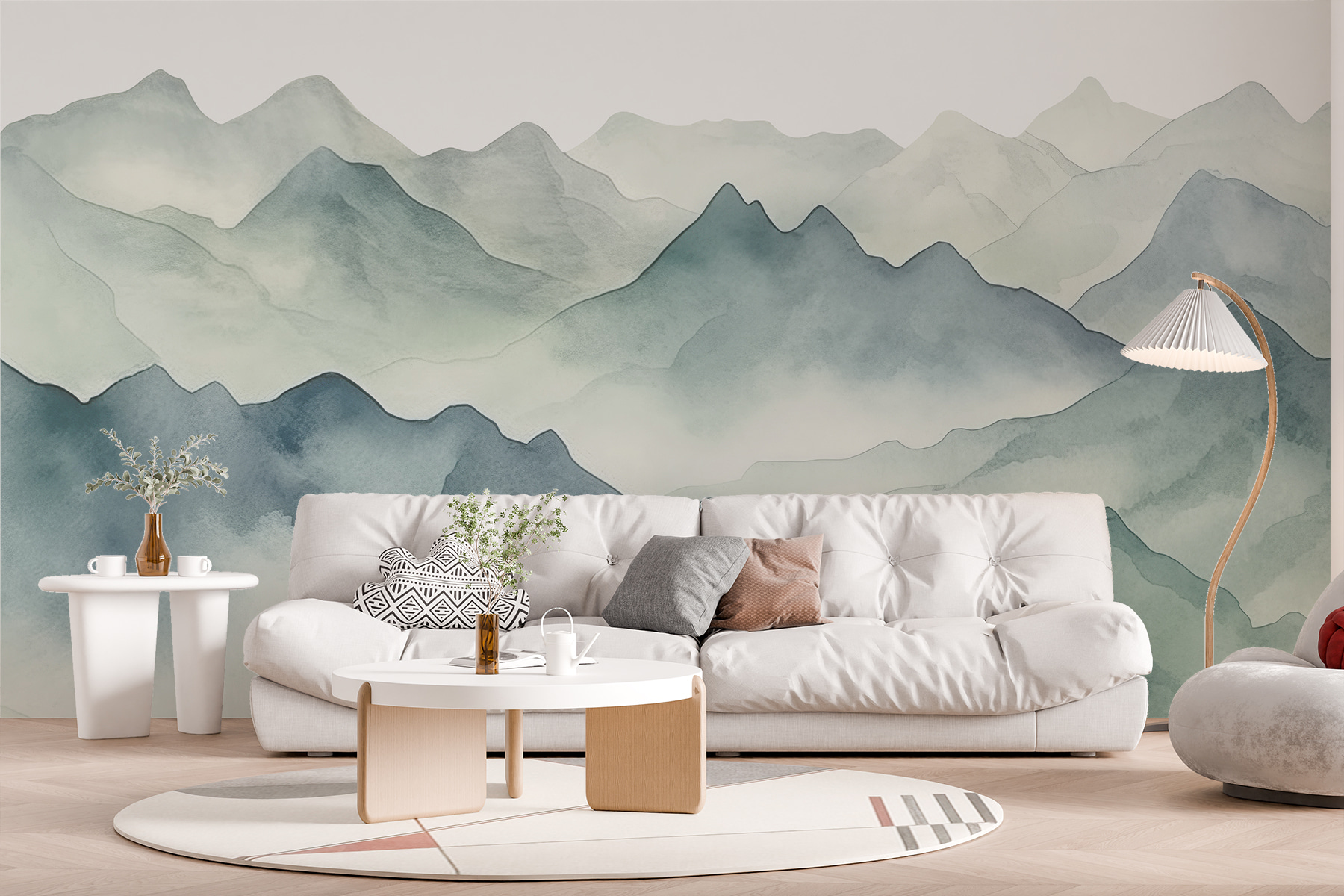 Wall Mural Photo Wallpaper Mountain peaks and passes, watercolor ...