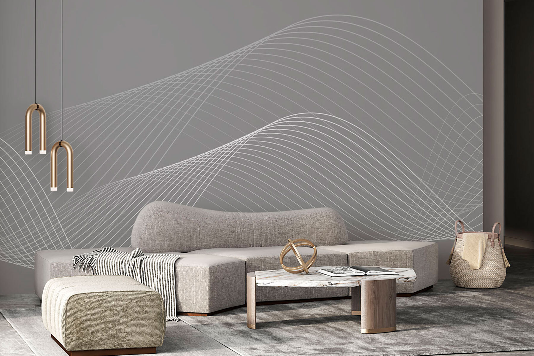 Wall mural 3D geometric lines modern trend style on gray background ...