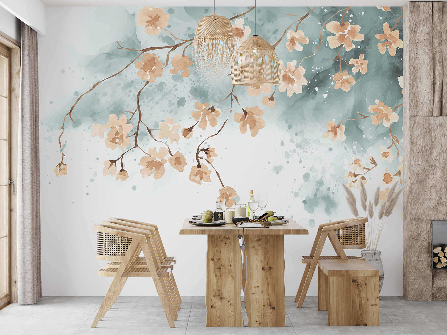 Wall mural Delicate pink cherry blossom flowers in full bloom on tree ...