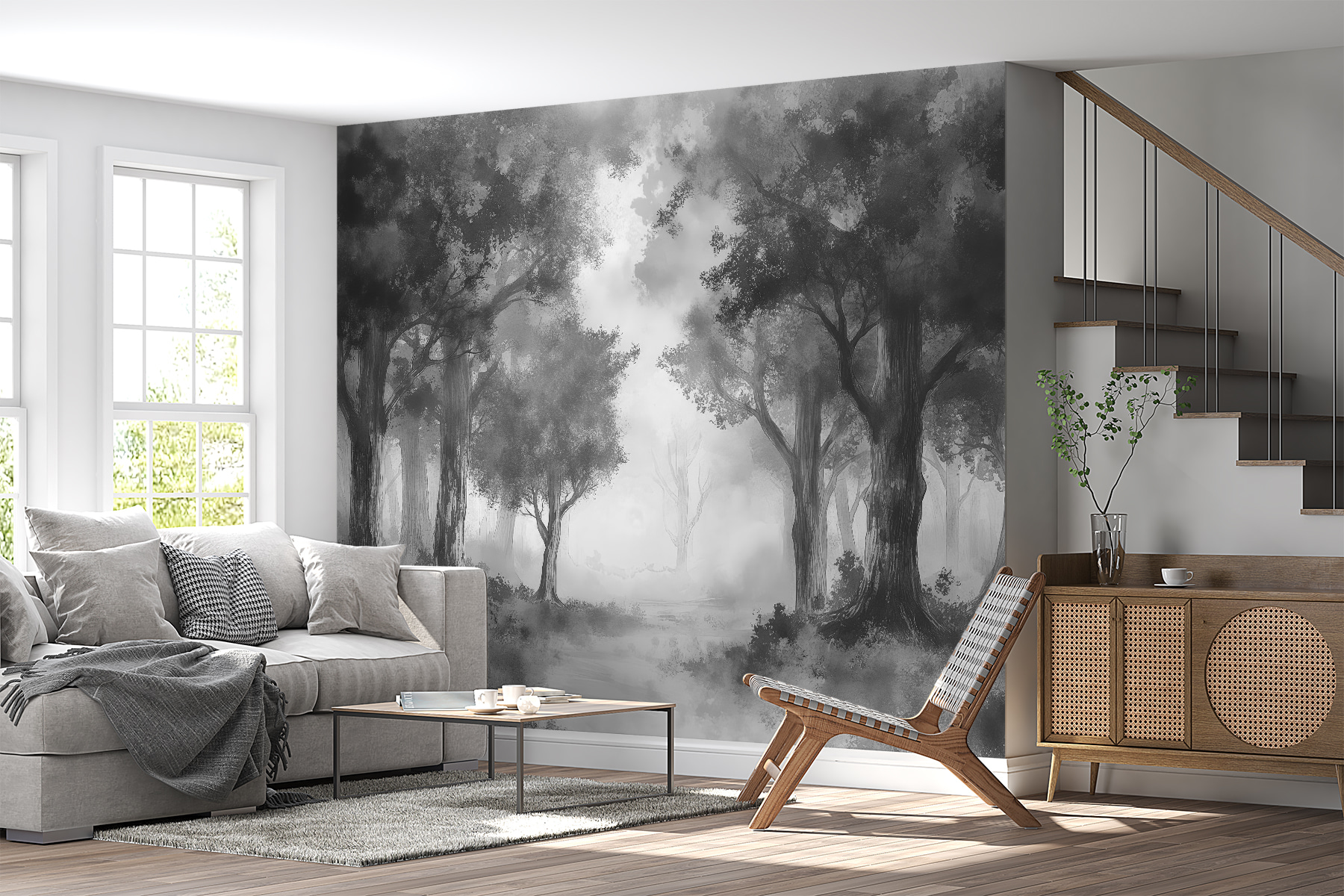 Wall Mural Photo Wallpaper Painted forest in gray colors Nr. w01181 ...