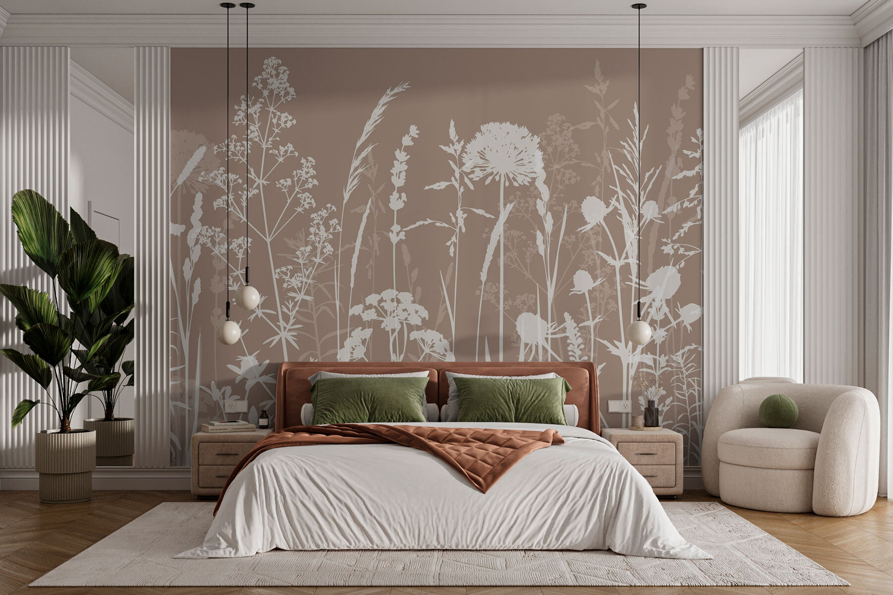 Wall mural Gentle field plants and flowers minimalism | Uwalls.com
