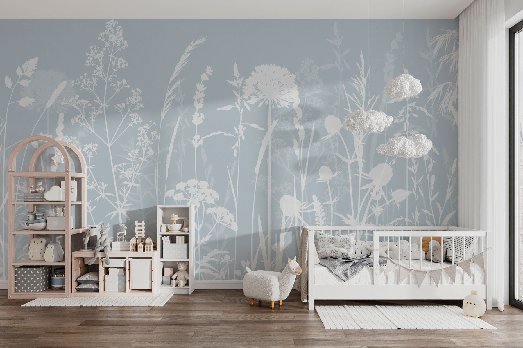 Wall mural Gentle field plants and flowers minimalism gray color ...