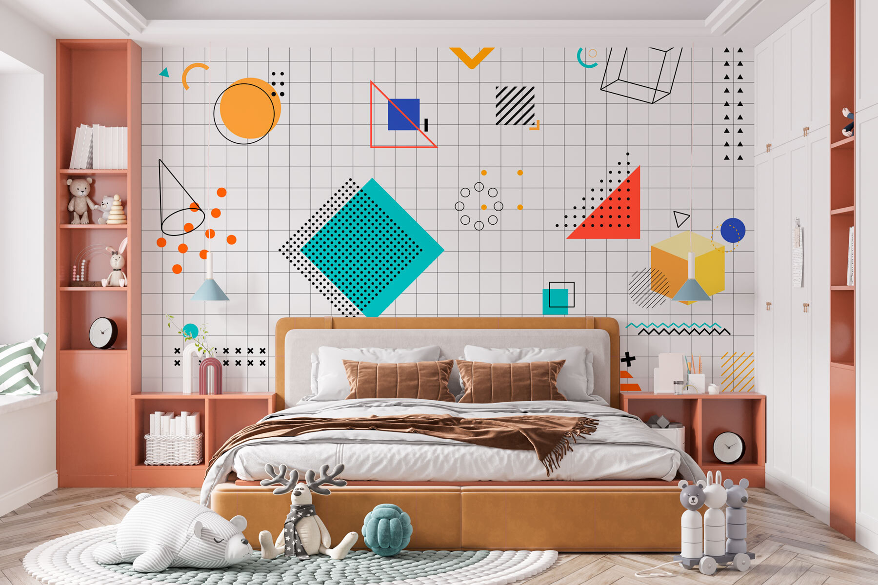 Wall mural Geometric wallpaper for children's room school classroom ...