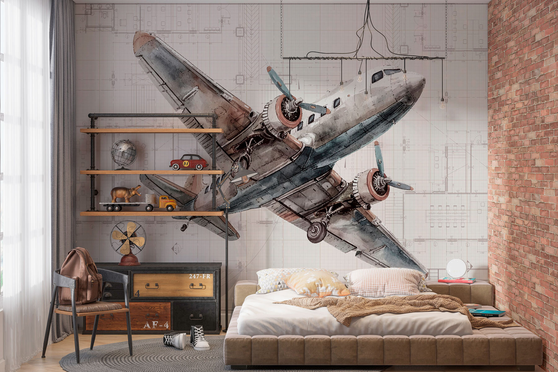 Wall mural Airplane scandinavian style for boys | Uwalls.com