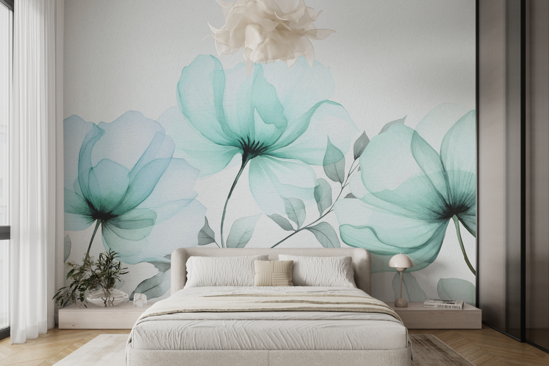 Wall Mural Photo Wallpaper large blue watercolor flowers Nr. w07956v1 ...