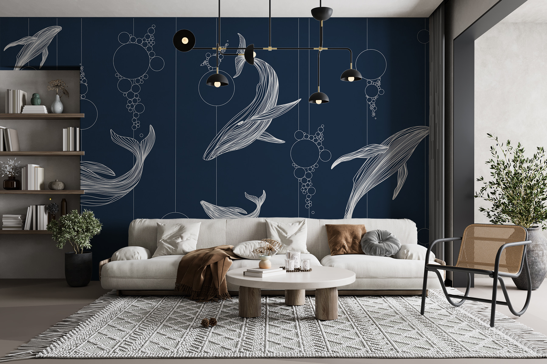 Wall Mural Photo Wallpaper Whales and abstraction on blue background Nr ...
