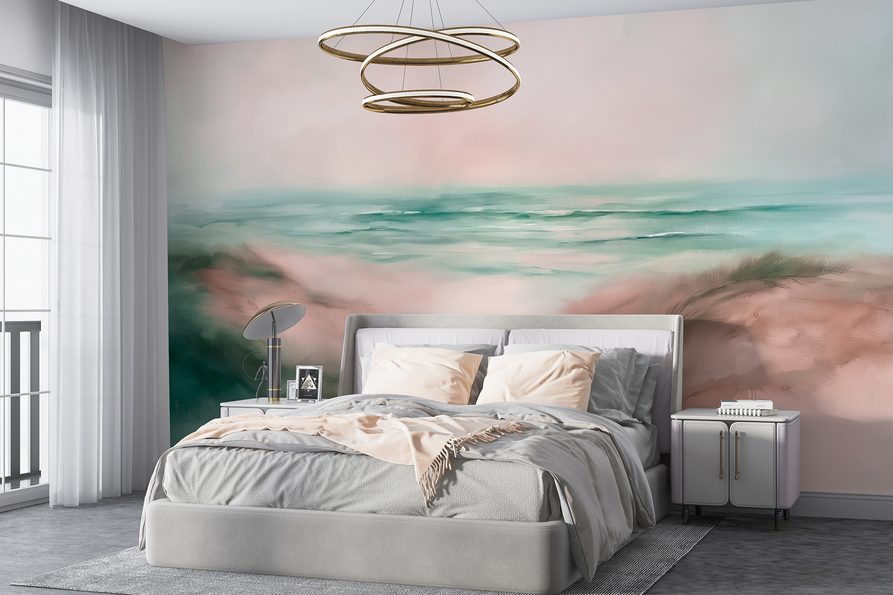 Wall mural Abstract lanscape in pastel colors, beach, sea, aquamarine ...