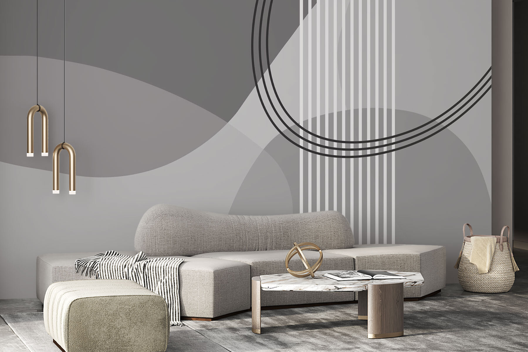 Wall mural Geometric abstraction line and circle minimalism modern ...