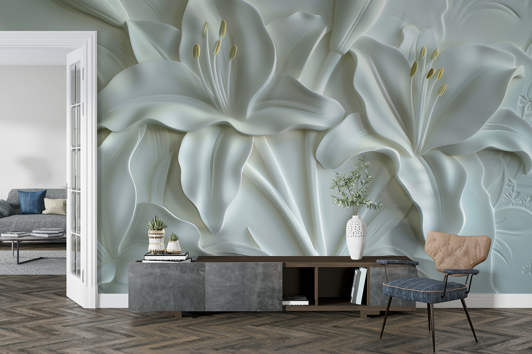 Wall Mural Photo Wallpaper Bas-relief of large lilies Nr. w01434v1 | Uwalls