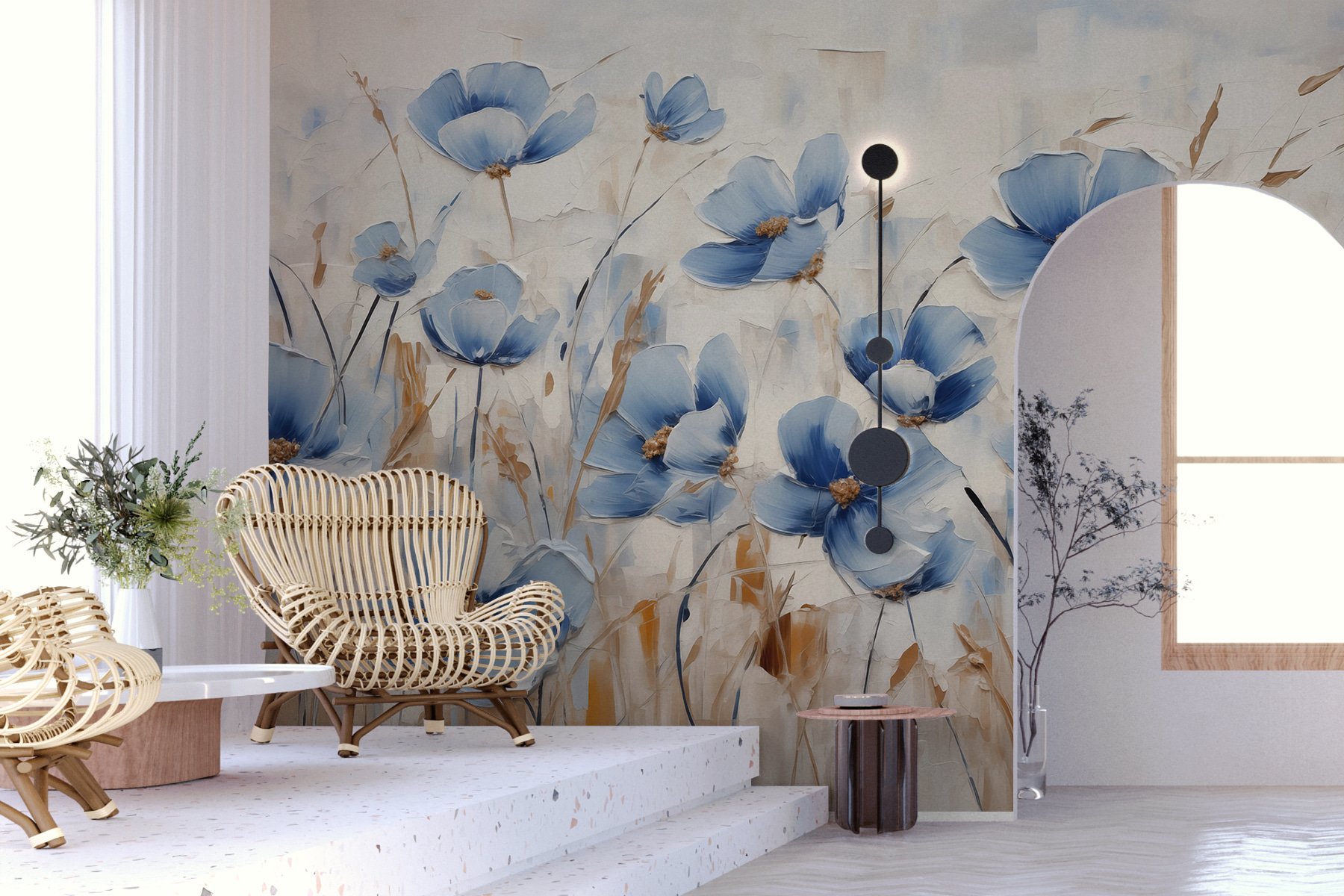Wall Mural Photo Wallpaper Blue flowers on abstract background ...
