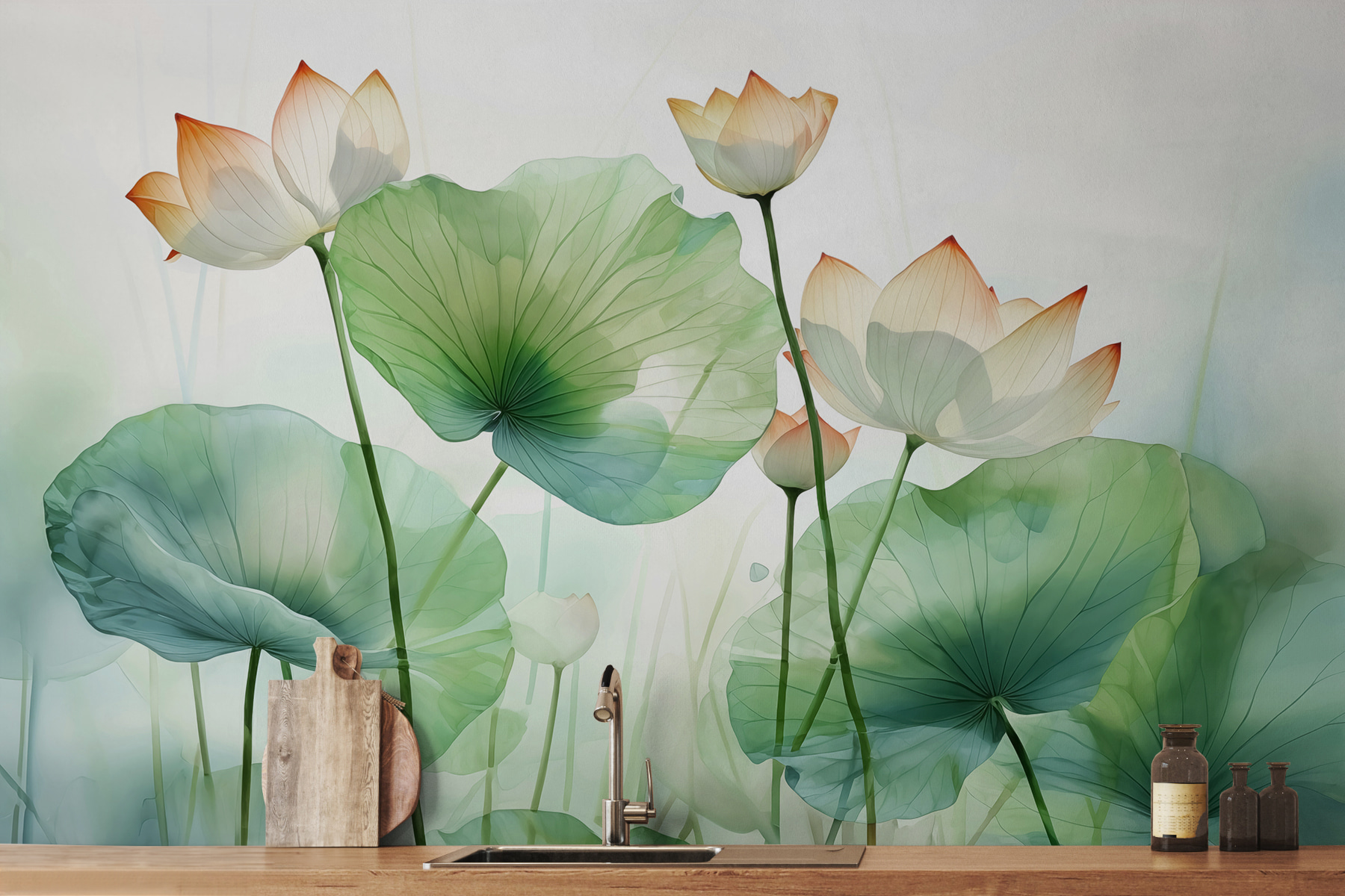 Wall Mural Photo Wallpaper Water lily leaves and flowers, lotus, wet ...