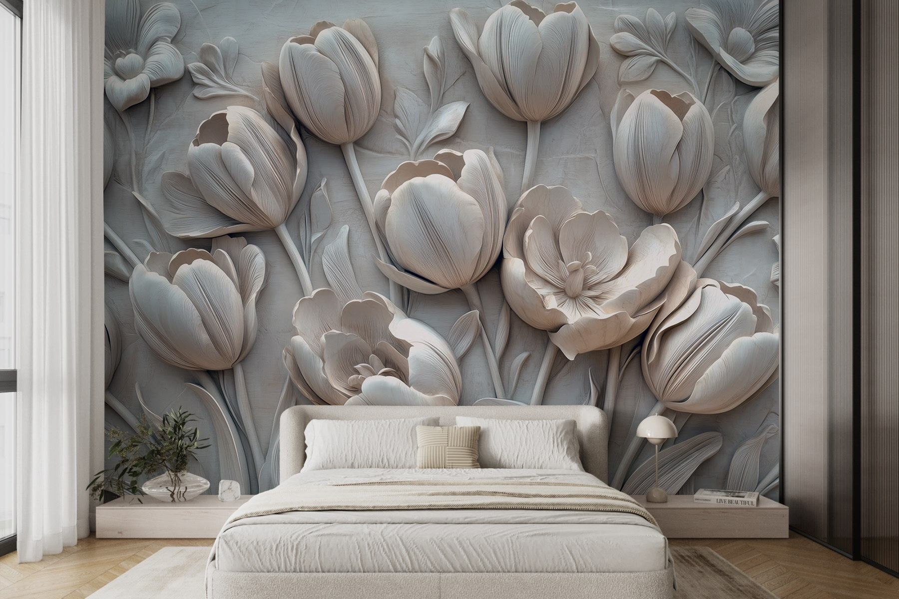 Wall Mural Peel and Stick Wallpaper 3D floral art with graceful tulips ...