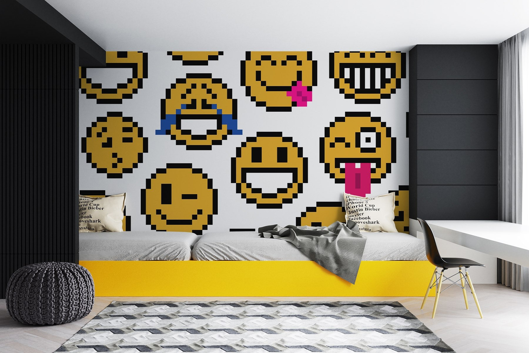 Wall Mural Peel and Stick Wallpaper Pixel art smileys, yellow color Nr ...
