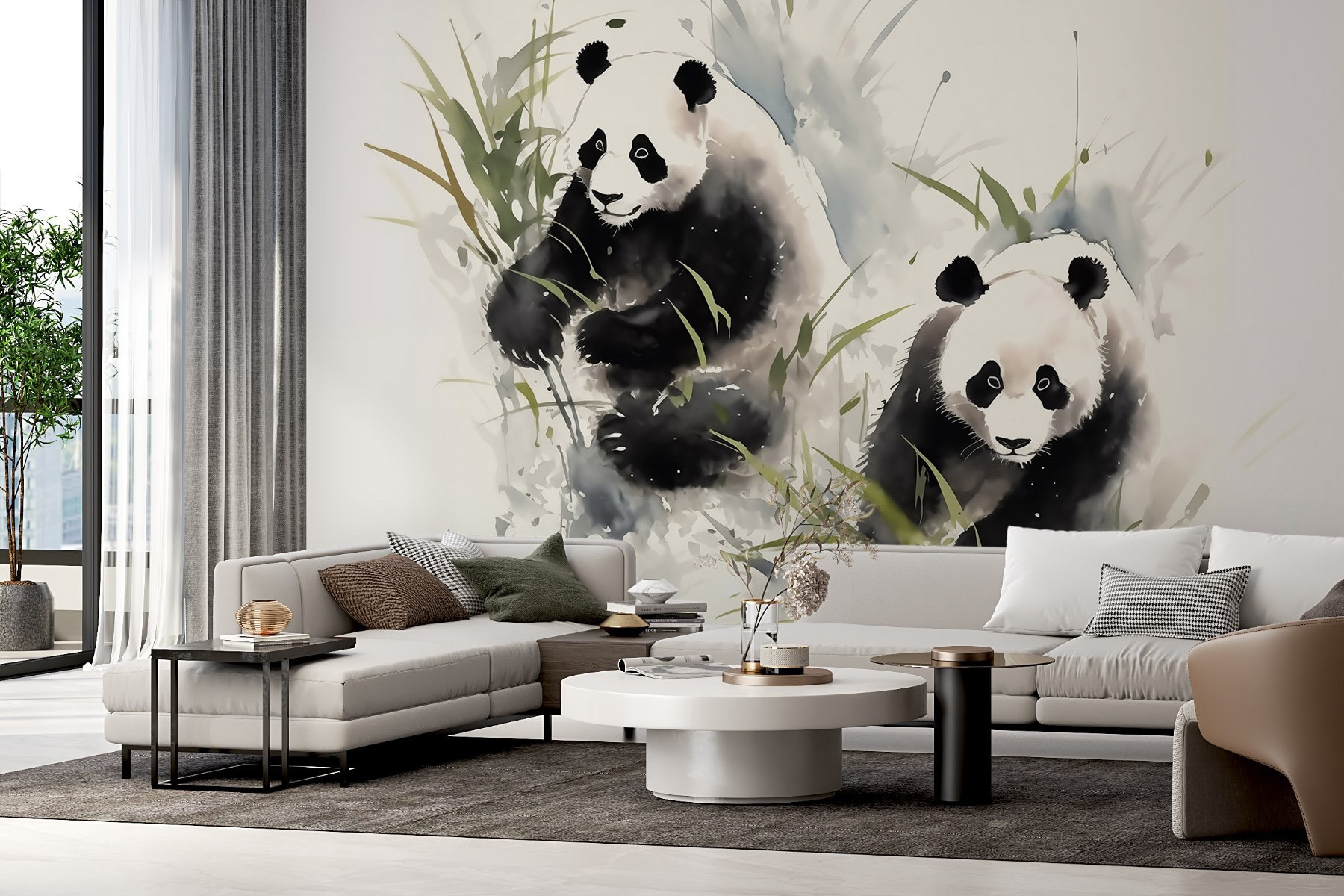 Wall Mural Peel and Stick Wallpaper Pandas blurred wet watercolor style ...