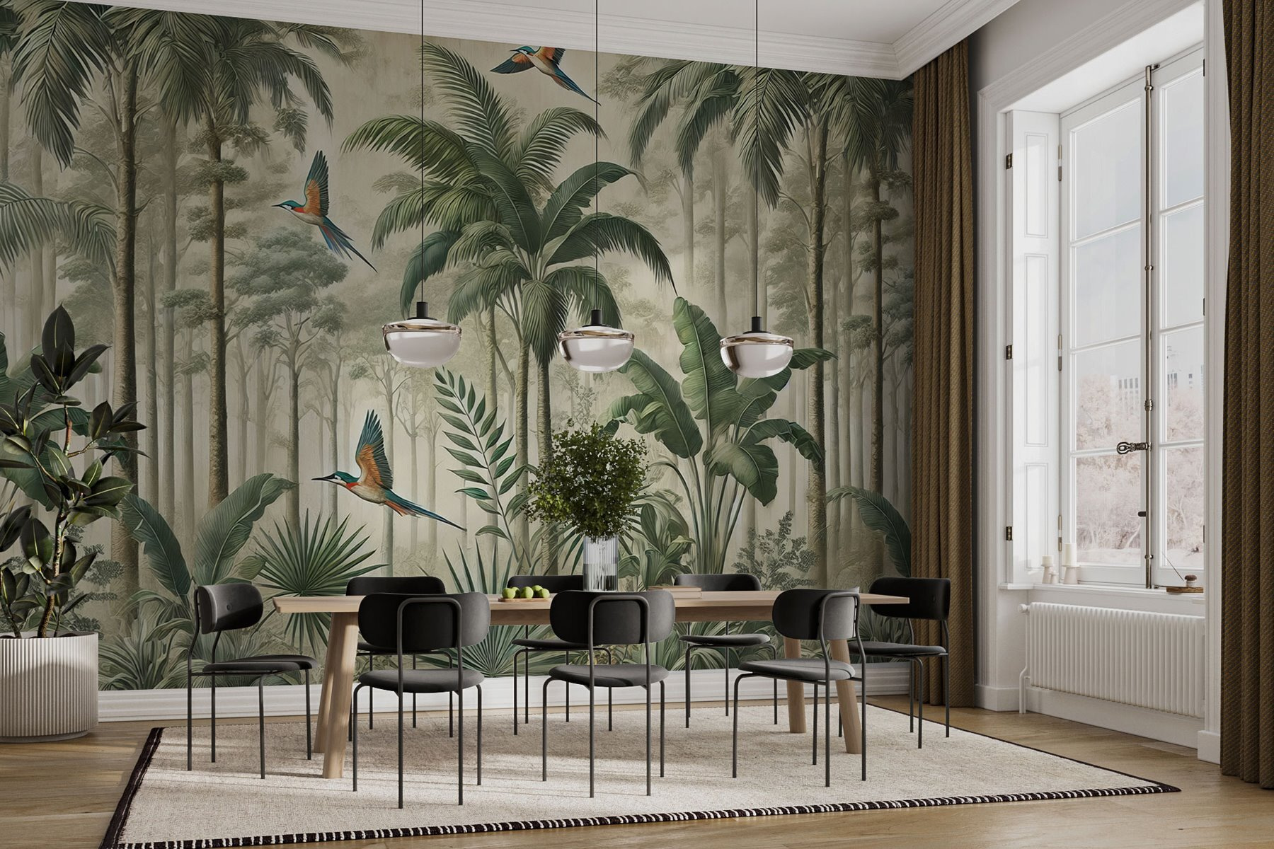 Wall Mural Photo Wallpaper Panorama with tropical landscape and birds ...