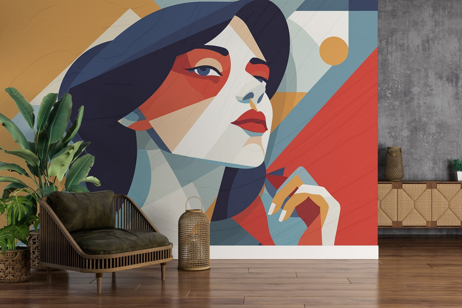 Wall Mural Peel and Stick Wallpaper Girl with geometric details Nr ...