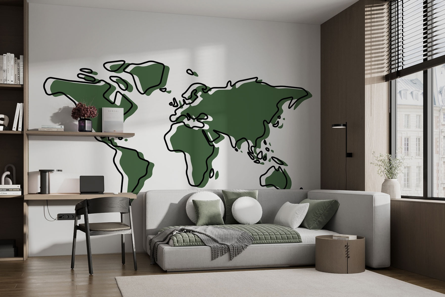 Wall Mural Photo Wallpaper Simplified world map illustration in green ...