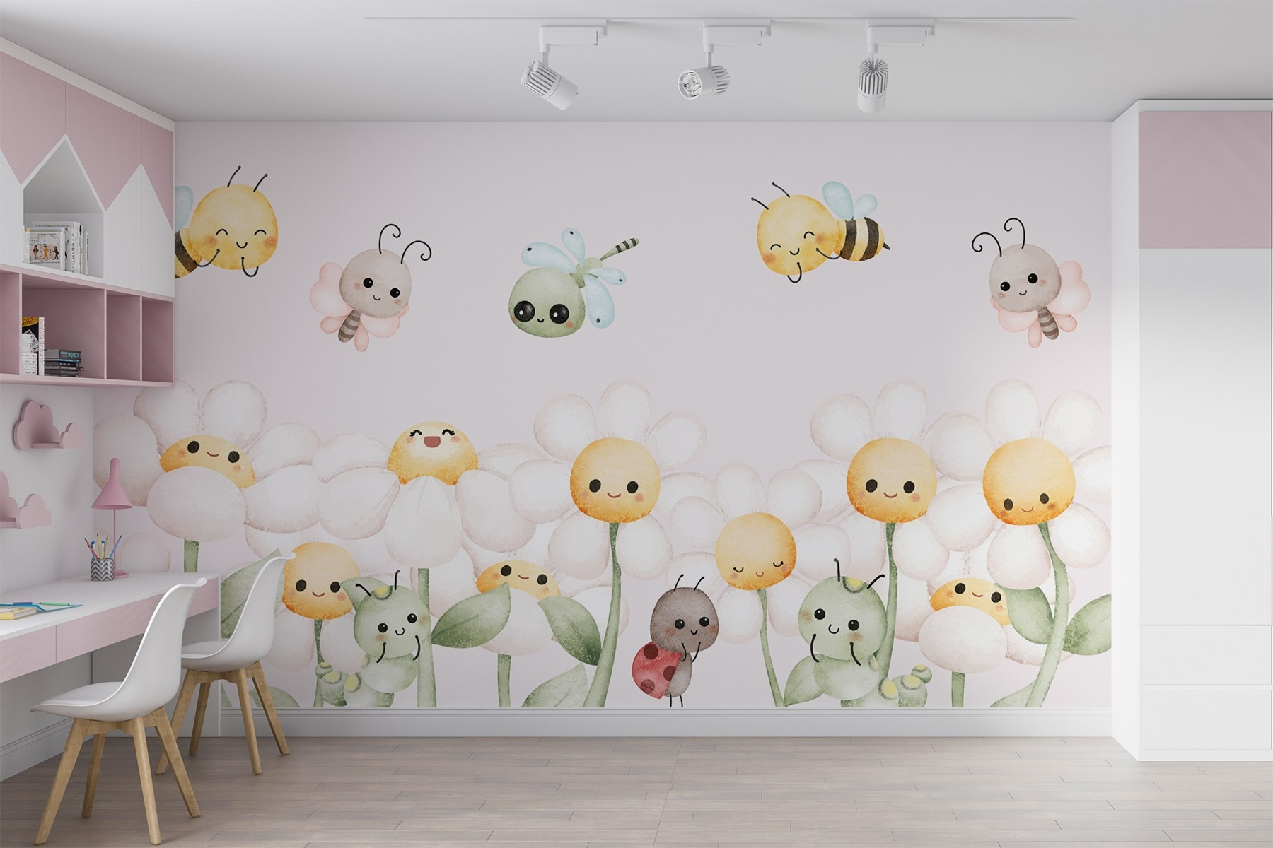 Wall Mural Photo Wallpaper Large daisies and insects Nr. w02284 | Uwalls