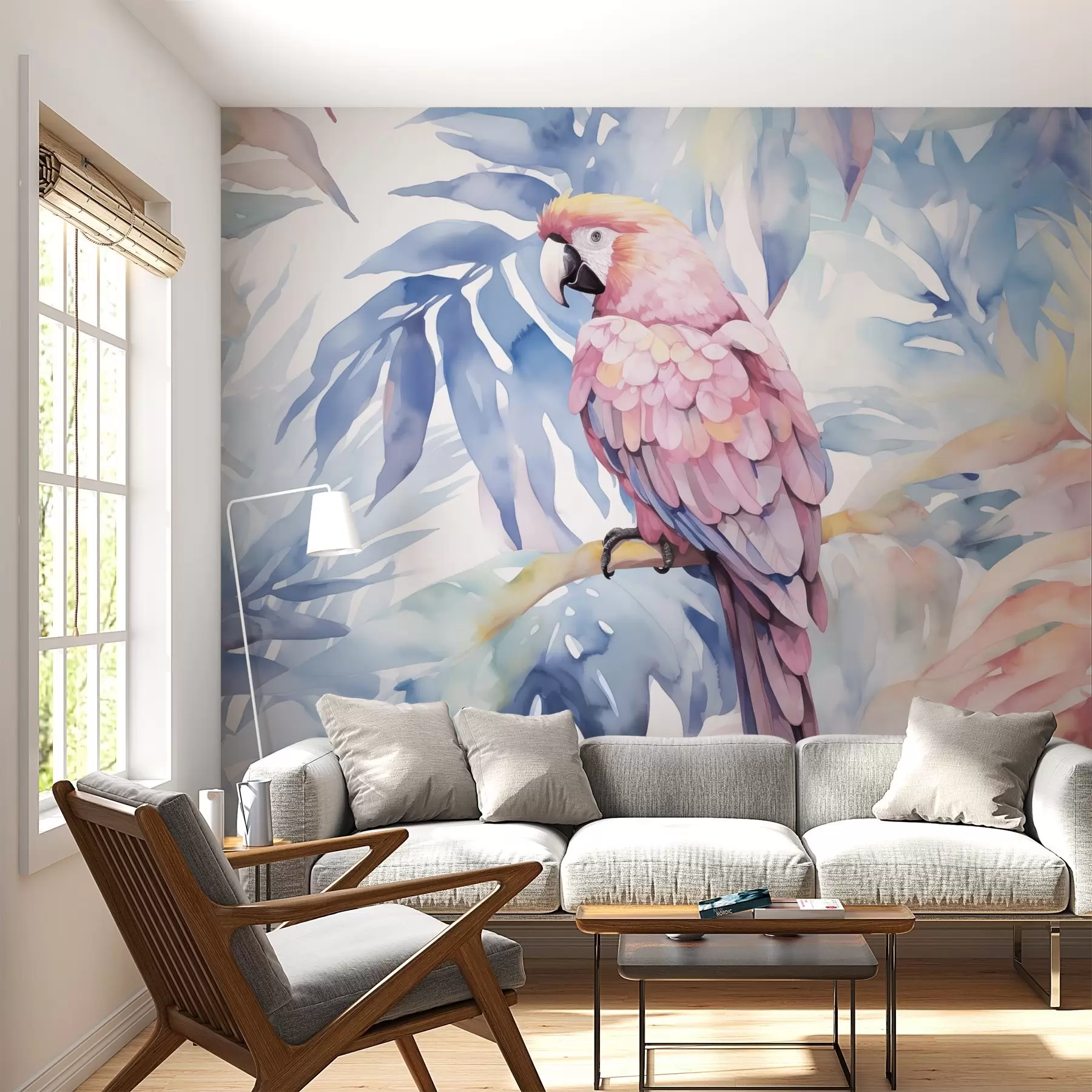 Parrots Wallpaper Digital Macaw Parrot In Blue Wall Mural | Buy Online