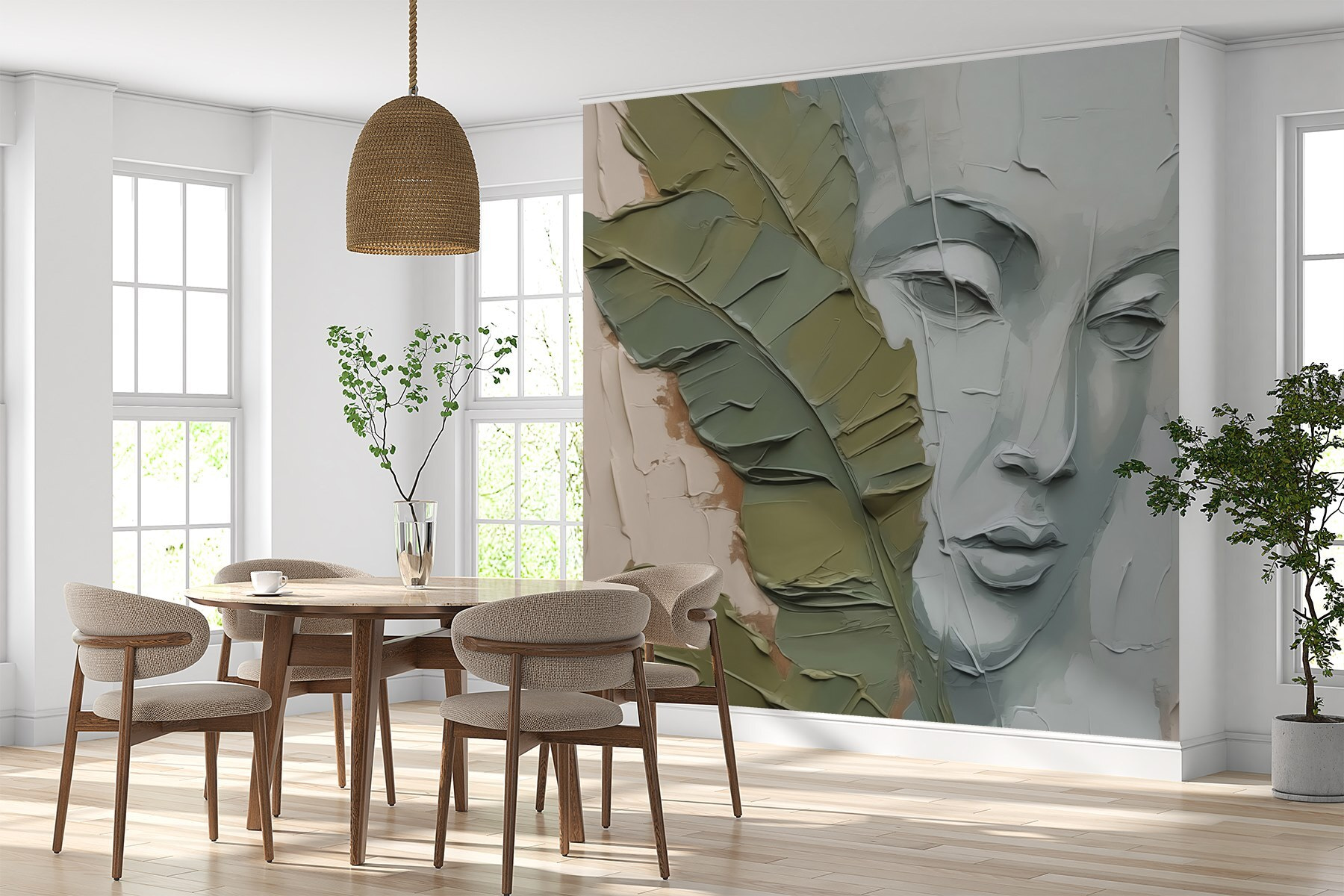 Wall Mural Peel and Stick Wallpaper Face near tropical leaves imitation ...