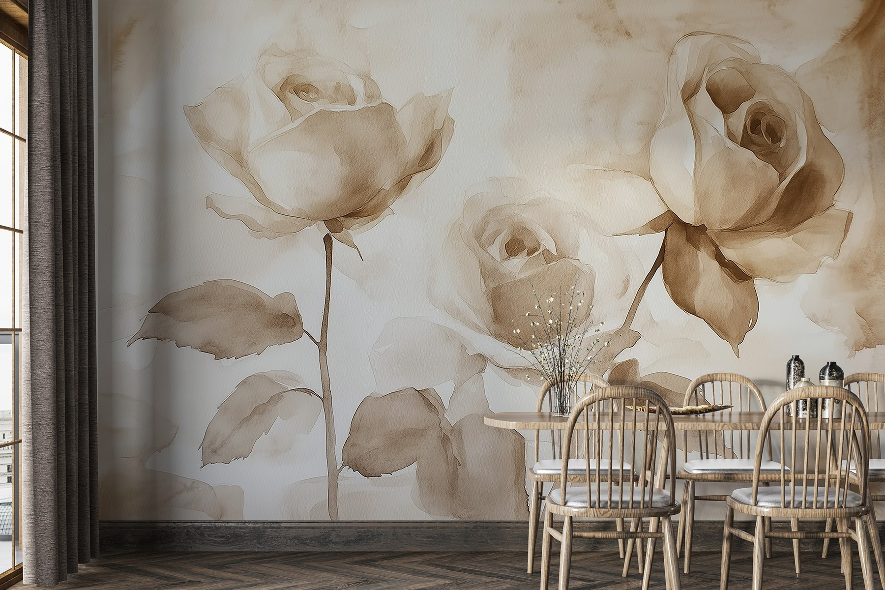 Wall Mural Peel and Stick Wallpaper Beige roses, flowers, soft ...