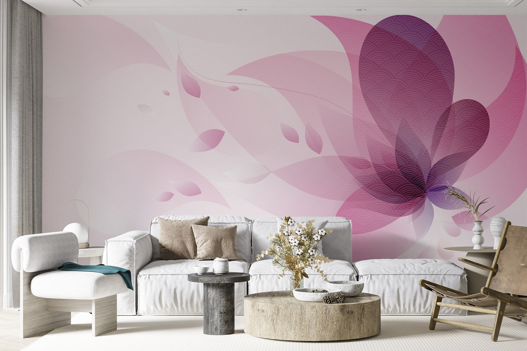 Wall Mural Peel and Stick Wallpaper a bright pink flower is painted Nr ...
