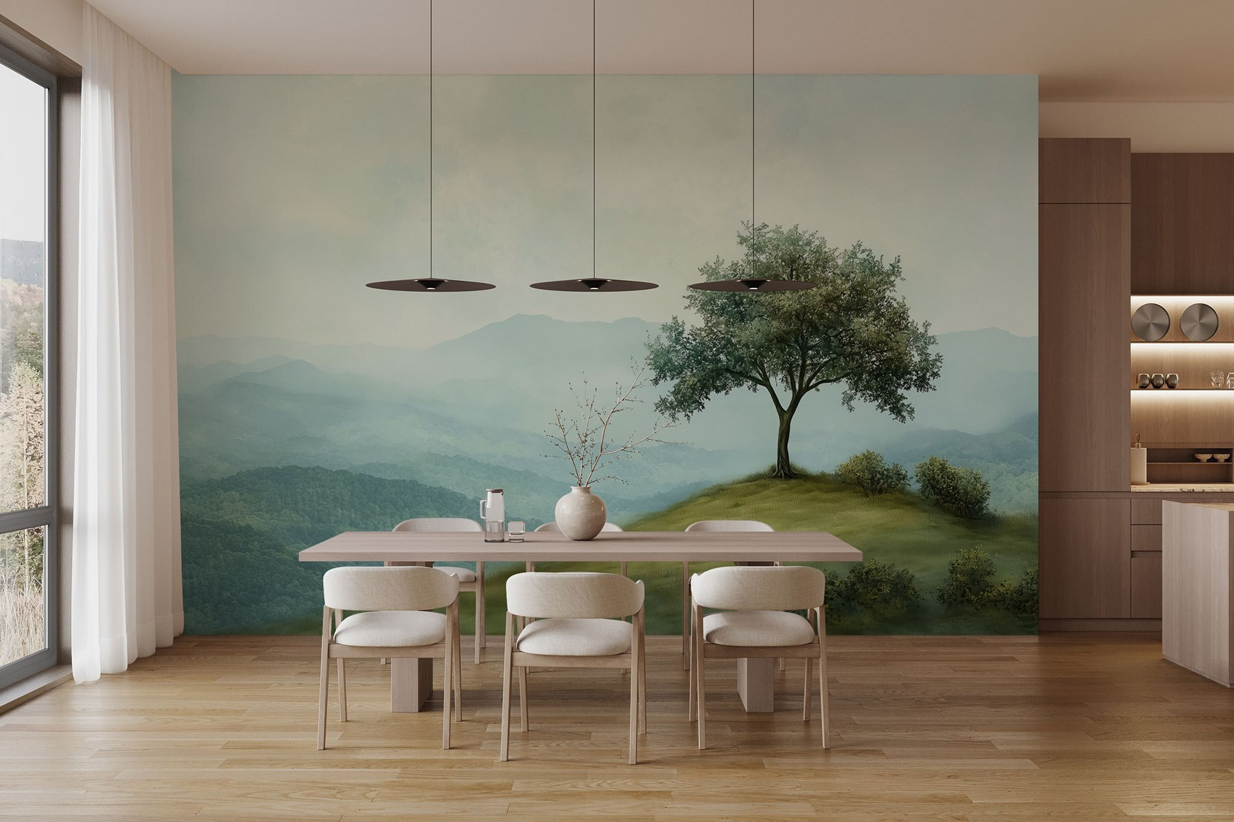 Wall Mural Peel and Stick Wallpaper panorama with a tree on a hill Nr ...