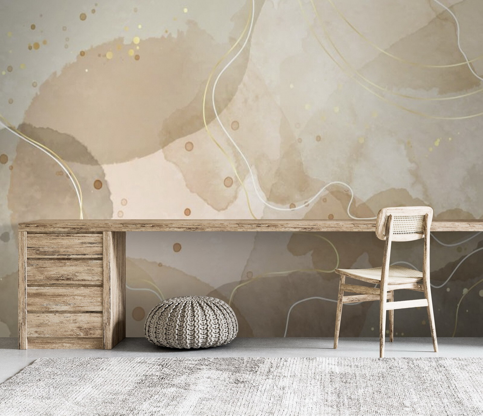 Wall mural Watercolor Pattern in Boho Style With Gold Veins | Uwalls.com
