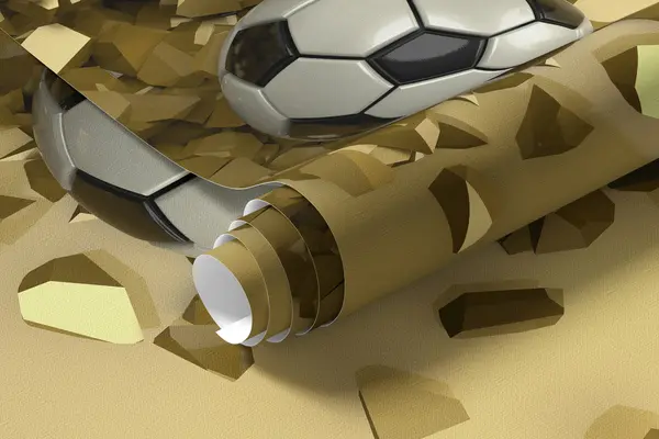 Wall Mural Photo Wallpaper A soccer ball breaks through a yellow wall ...