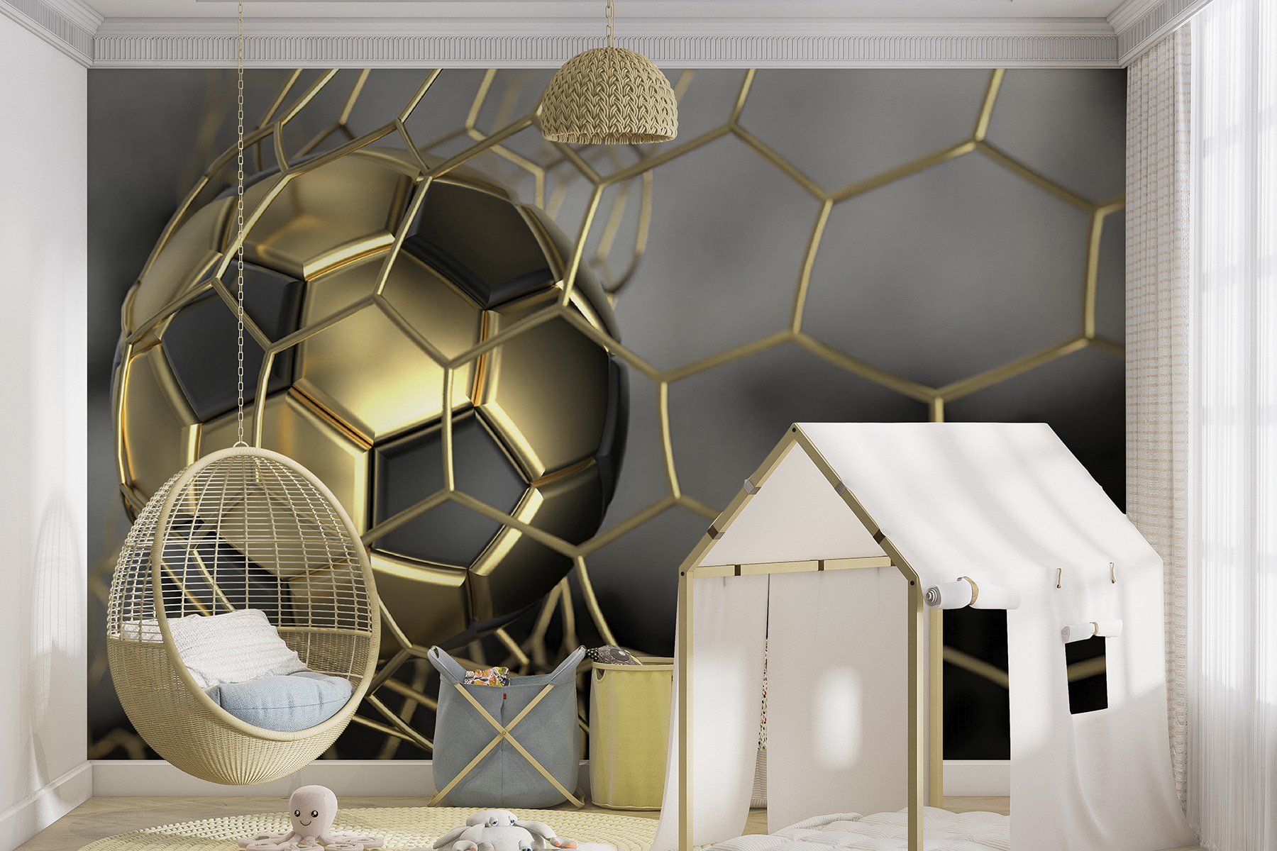 Wall Mural Photo Wallpaper A soccer ball in the goal Nr. u73010 | Uwalls