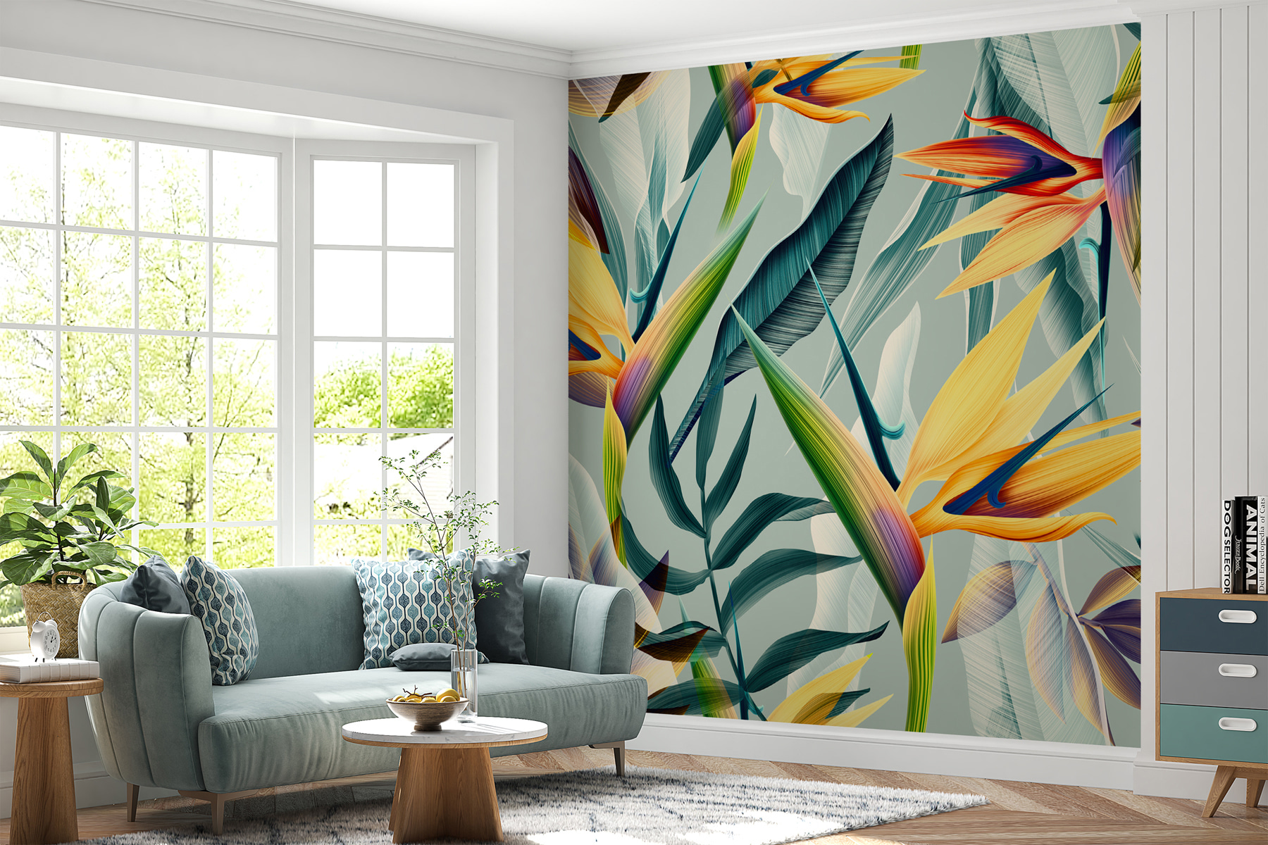 Wall Mural Photo Wallpaper Trendy tropical plants and leaves in bright ...