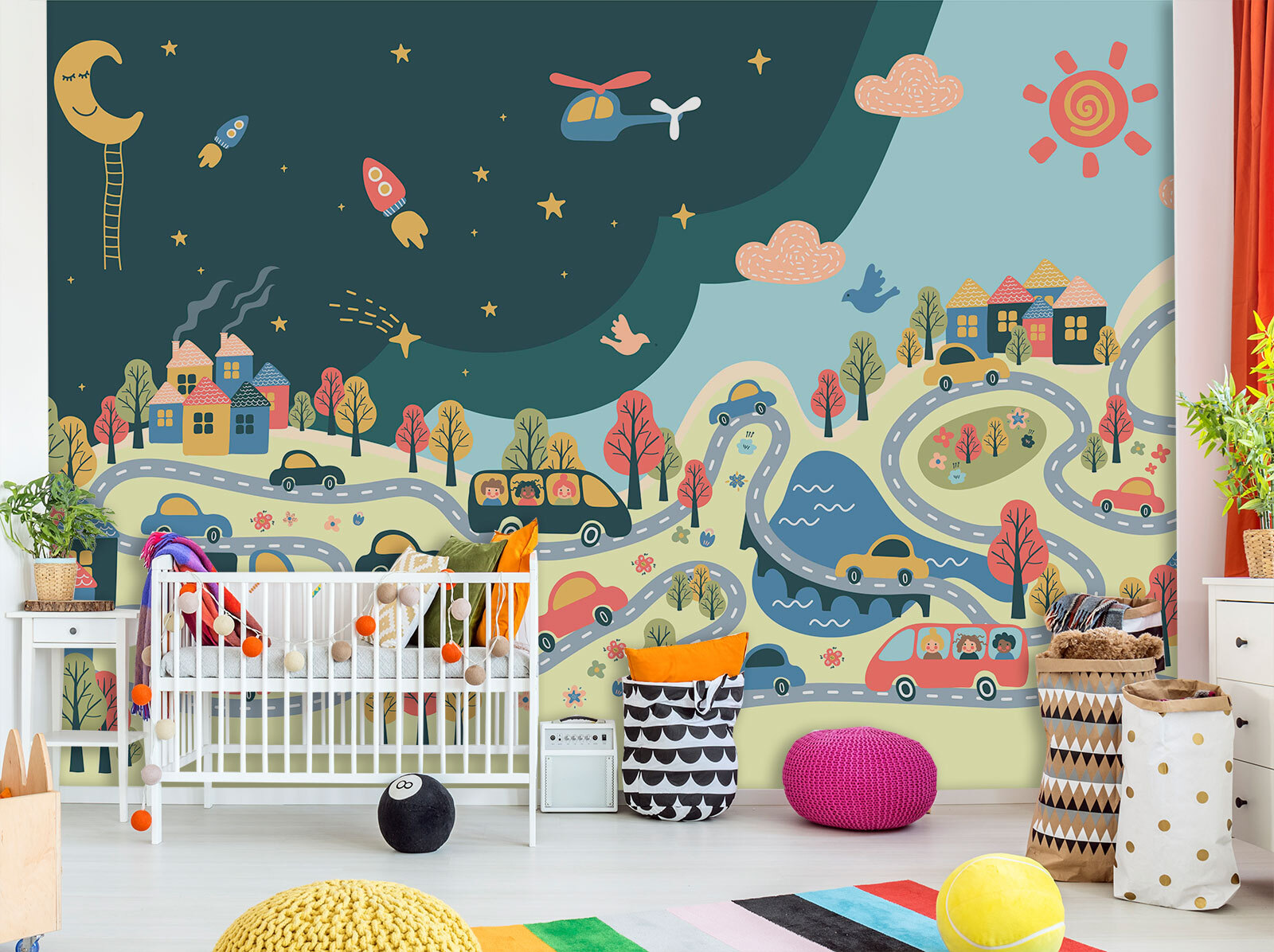 Wall Mural Photo Wallpaper Day, night with a lively city life Nr ...