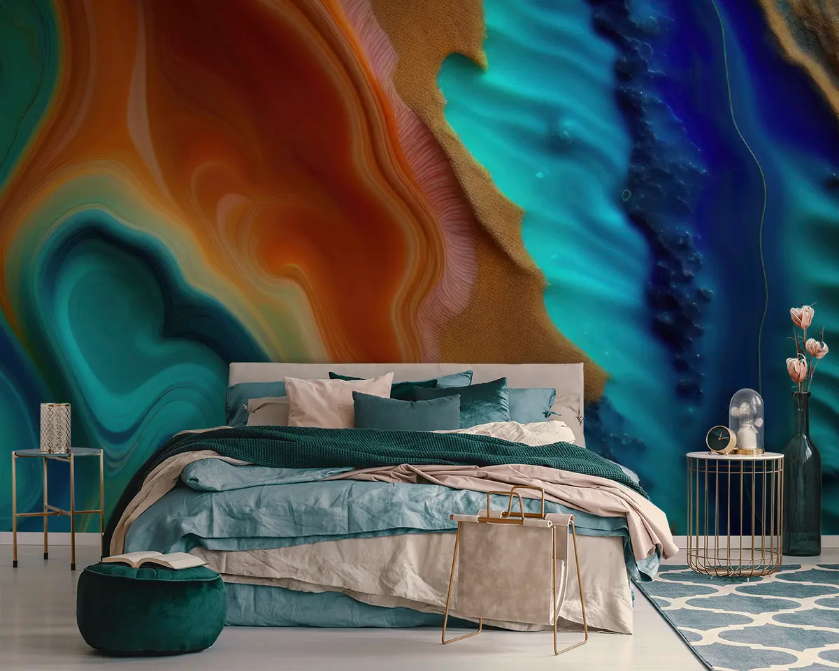 Wall mural Turquoise marble with fiery accent | Uwalls.com