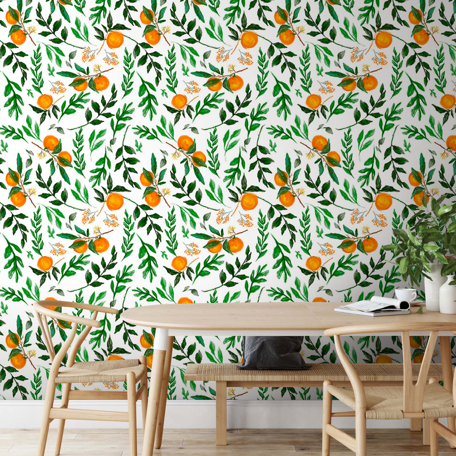 Wall Mural Photo Wallpaper Orange pattern, wallpaper design with leaves ...