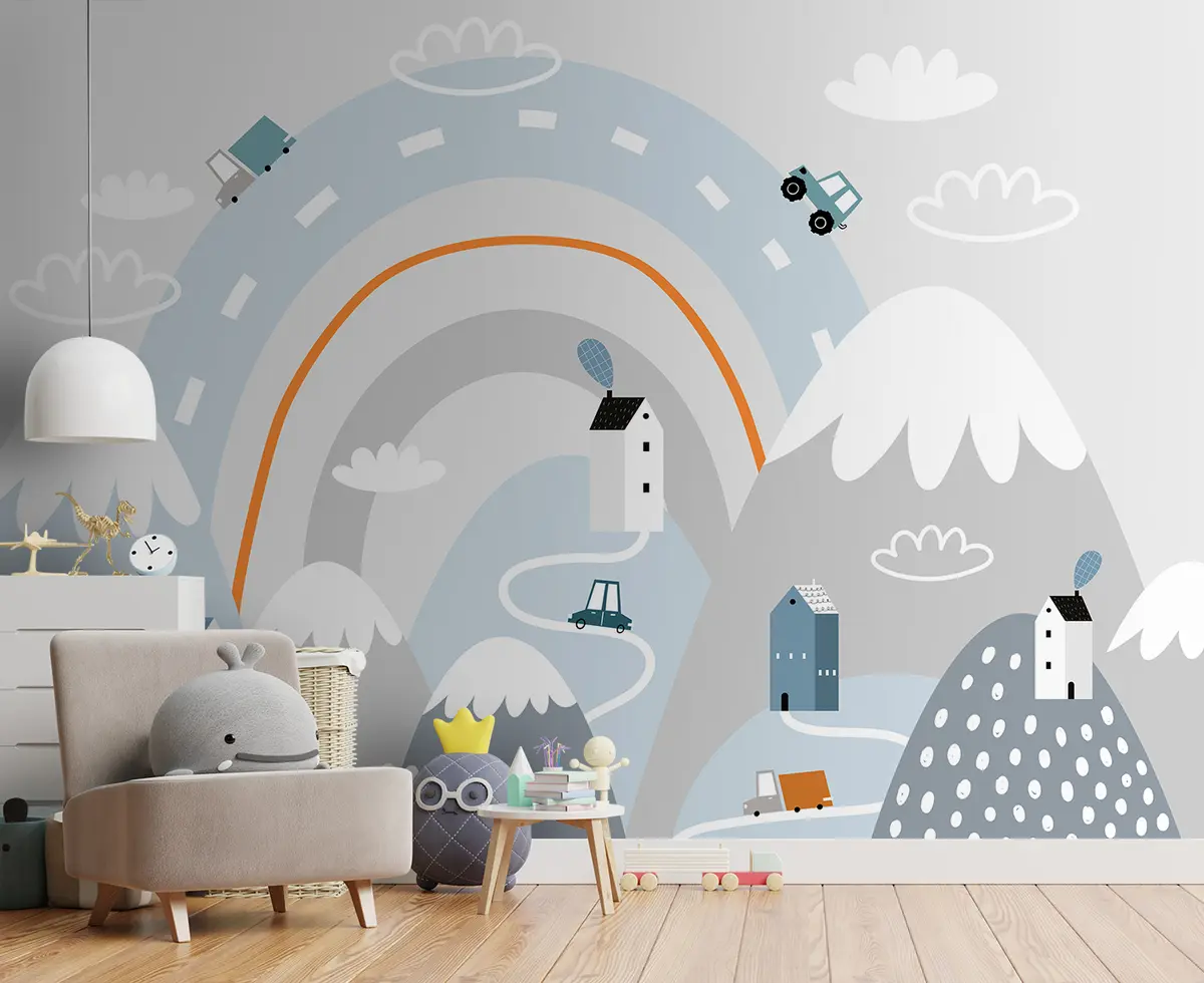 Wall Mural Photo Wallpaper City in the mountains, cute houses in the ...