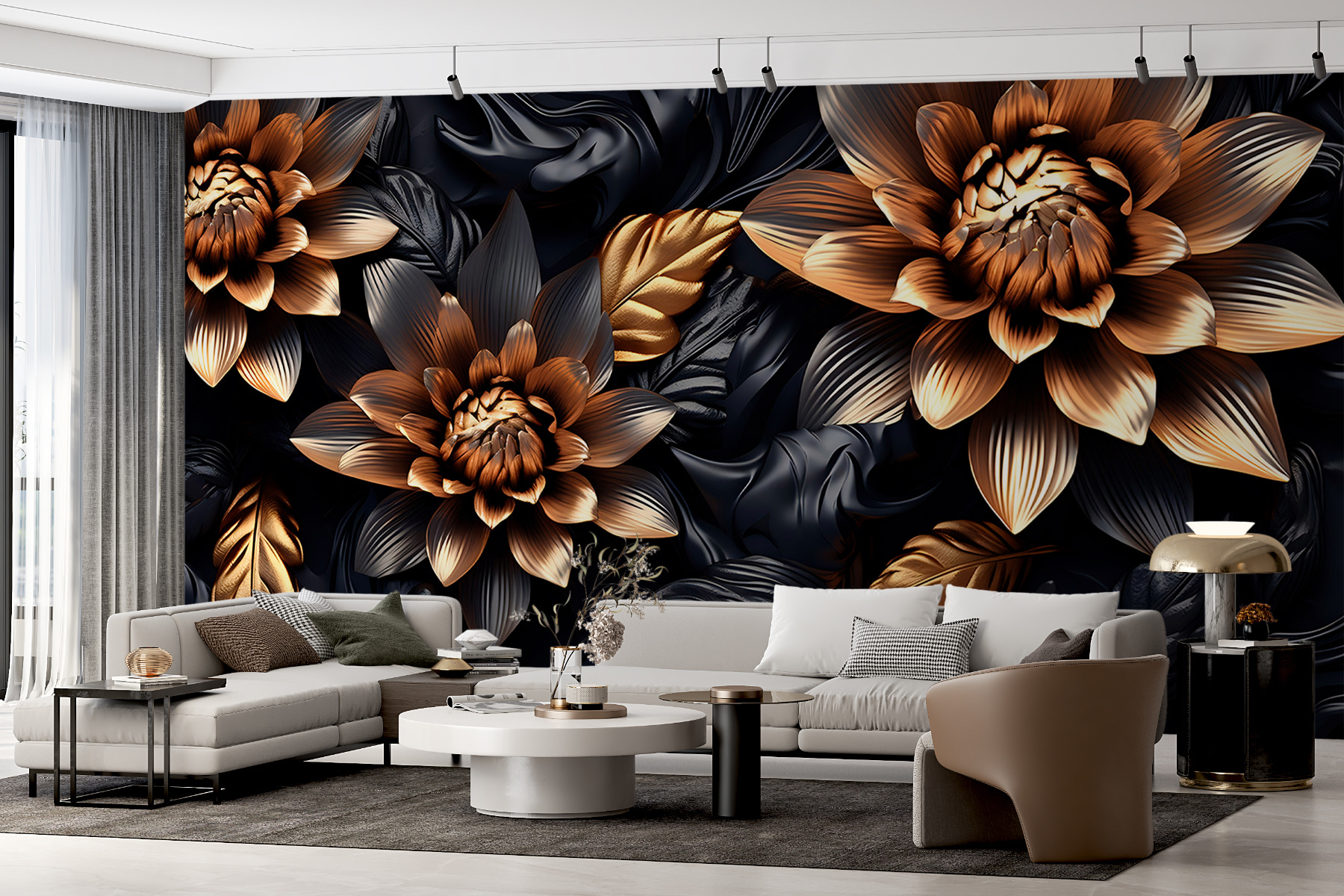 Wall Mural Photo Wallpaper Black voluminous flowers Nr. u95244 | Uwalls