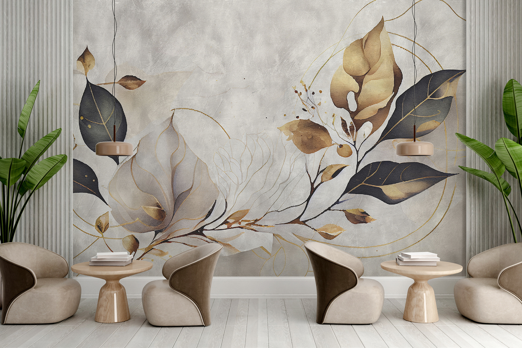 Wall Mural Photo Wallpaper Delicate leaves in loft style Nr. u95646 ...