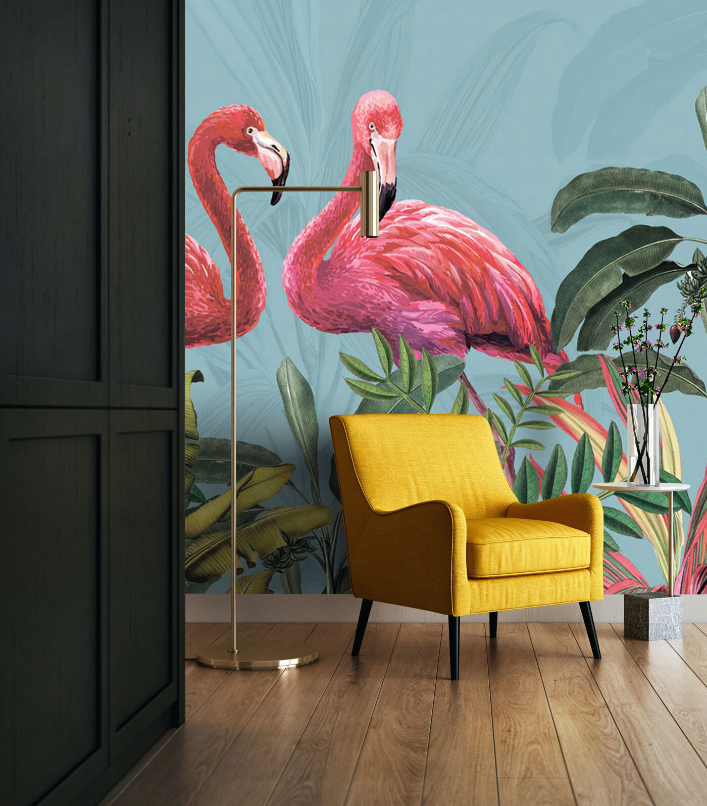 Wall Mural Photo Wallpaper Two pink flamingos in tropical thickets Nr ...