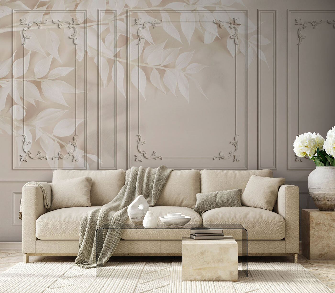 Wall Mural Photo Wallpaper Classic English Boiserie panels with leaves ...