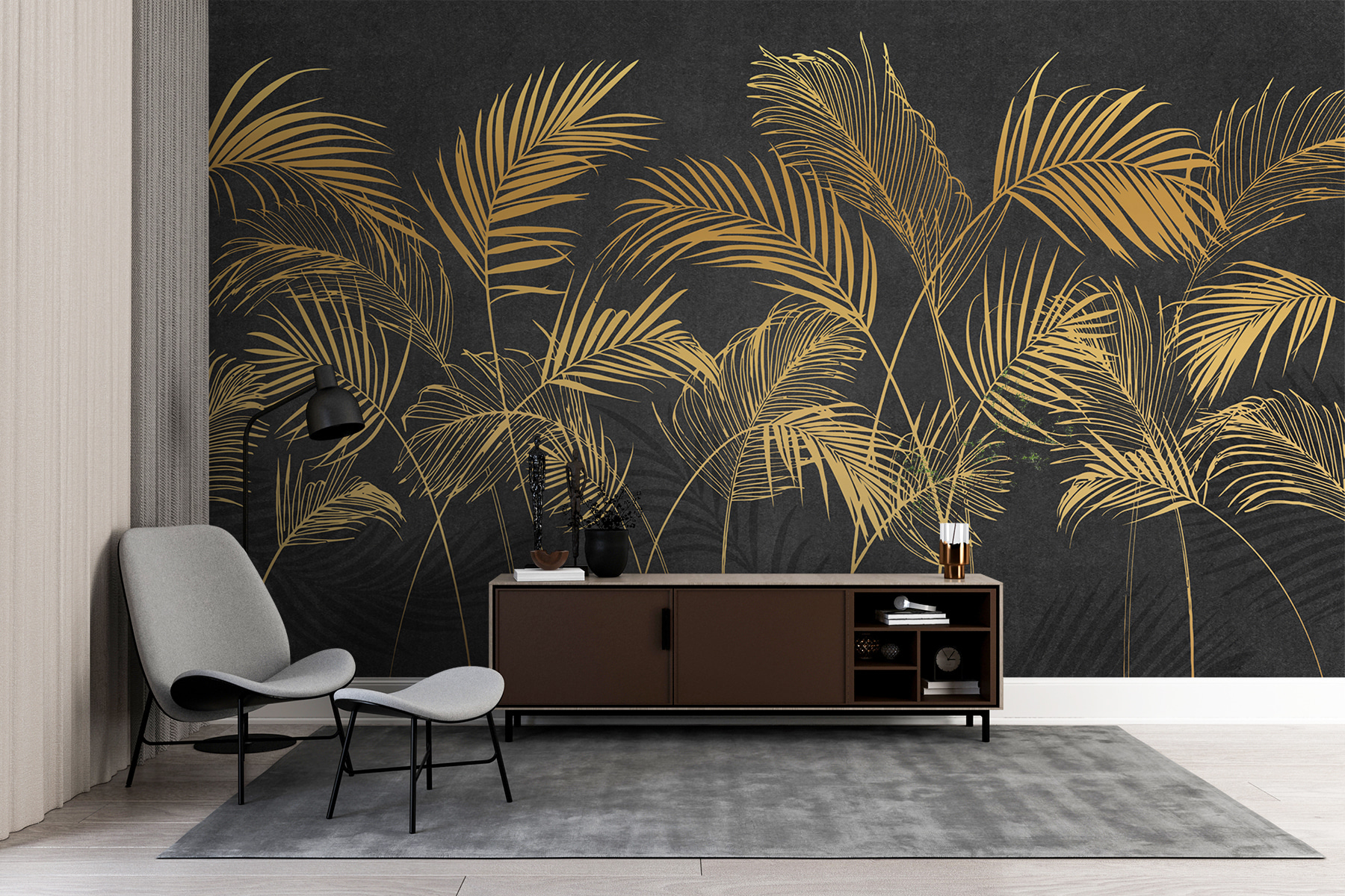 Wall Mural Photo Wallpaper Palm leaves with concrete wall Nr. u96317 ...